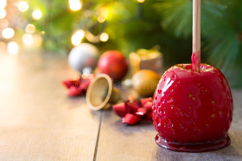 Candy Christmas Apples and Christmas Lights.Copyspace Stock Image ...