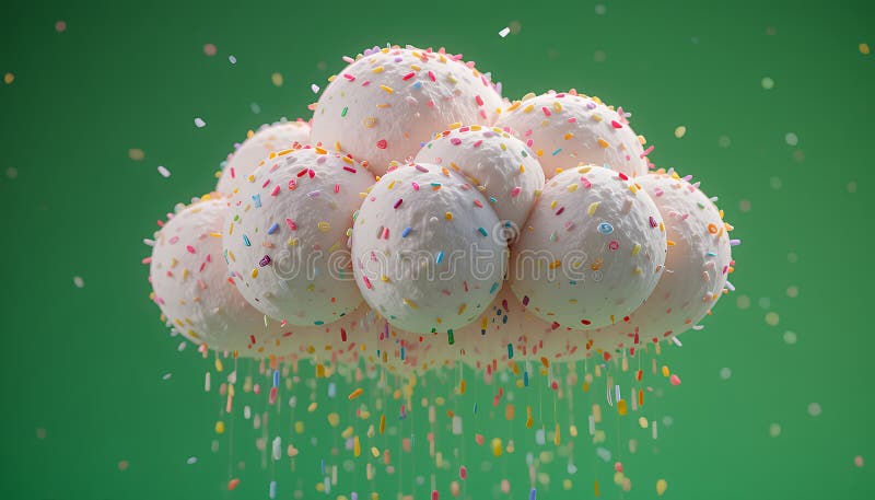 Candy Cloud Sprinkles Raining on Green Background 3D Render Stock ...