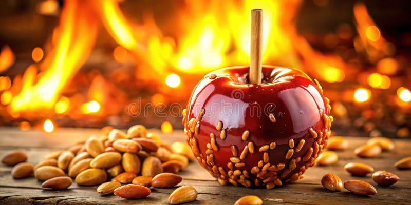 Candy-coated Apple with Nuts Near a Warm Fire. Generative AI Stock ...