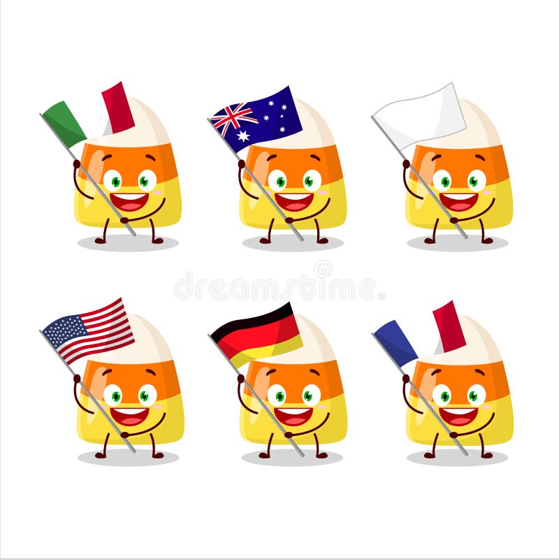 Candy Corn Cartoon Character Bring the Flags of Various Countries Stock ...