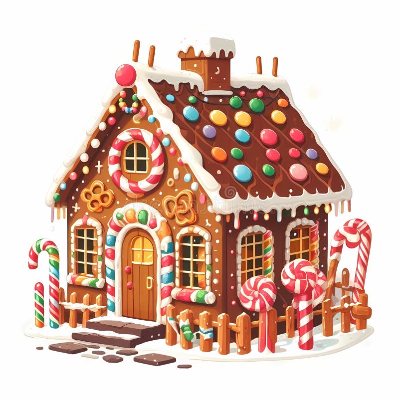 A Candy-decorated Ginger Bread House Stock Illustration - Illustration ...
