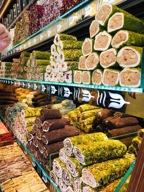 Turkish Candy display case stock photo. Image of traditional - 373907894