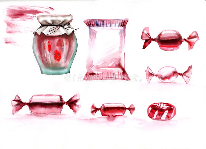 Candy drawing watercolor stock illustration. Illustration of graphic ...