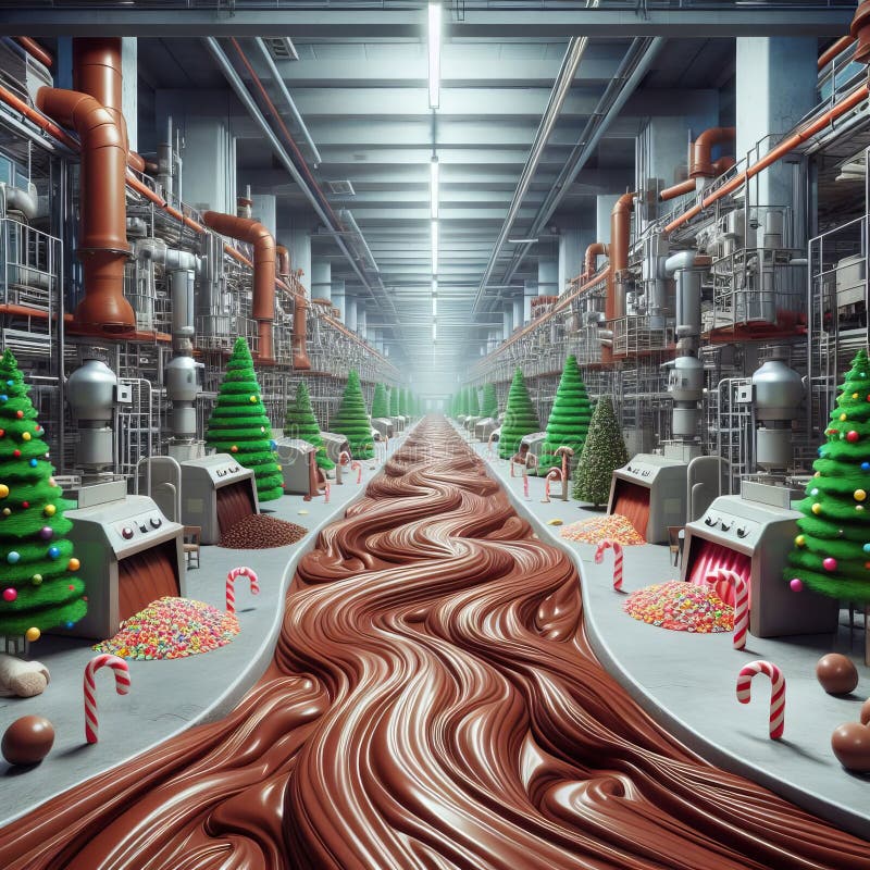 A Candy Factory Scene in an Empty Warehouse, with Chocolate Rve Stock ...