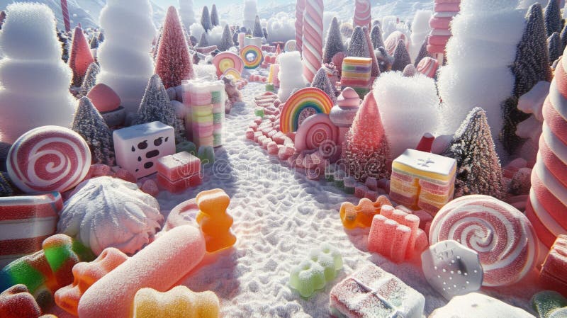 A Candy-filled Town with a Path through it Stock Photo - Image of night ...