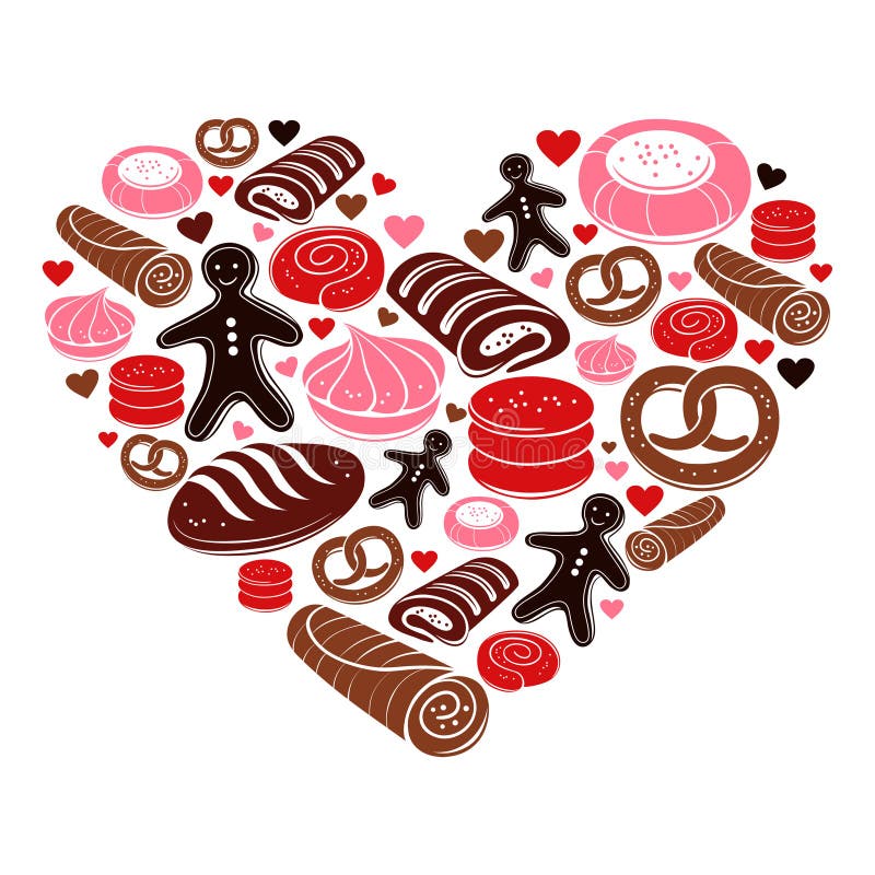 Candy Heart. Set of Sweet Bakery Icons Stock Vector - Illustration of ...