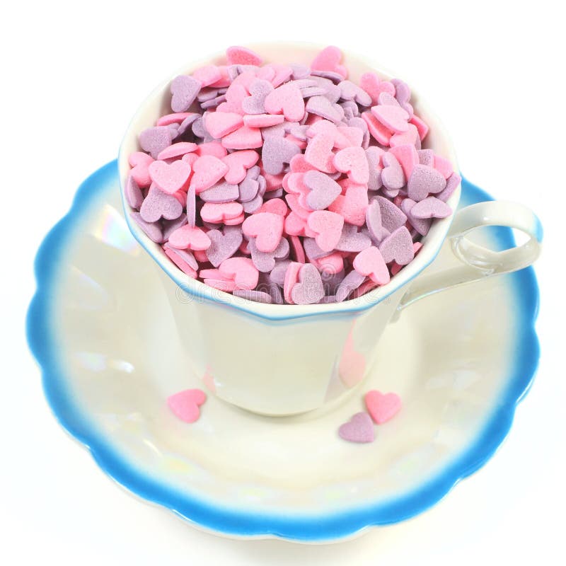 Candy Hearts in Coffee Cup Over White Stock Photo - Image of life ...