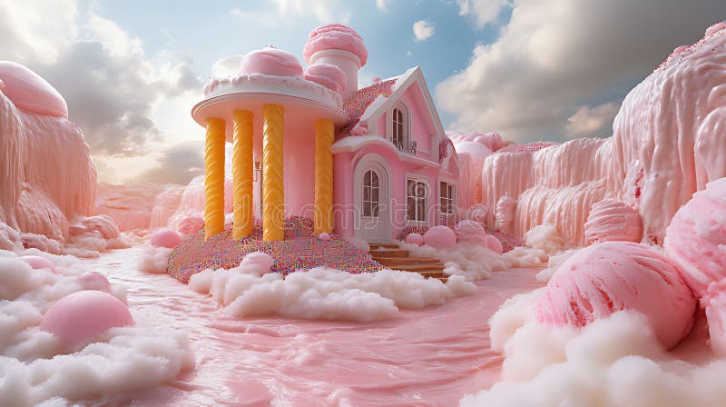 Candy House Sunset Whimsical Landscape Dessert Dream Stock Illustration ...