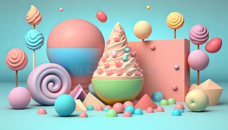 Candy and Ice Cream Composition. UI UX Background Stock Photo - Image ...