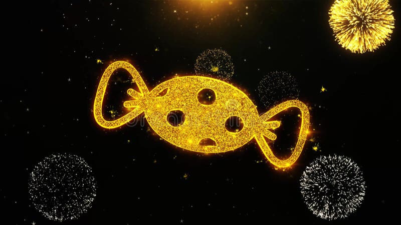 Candy Icon on Firework Display Explosion Particles. Stock Video - Video ...