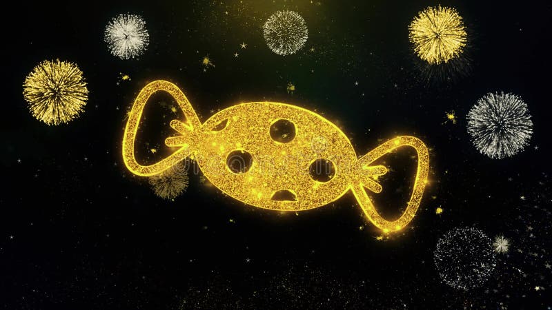 Candy Icon on Gold Particles Fireworks Display. Stock Video - Video of ...