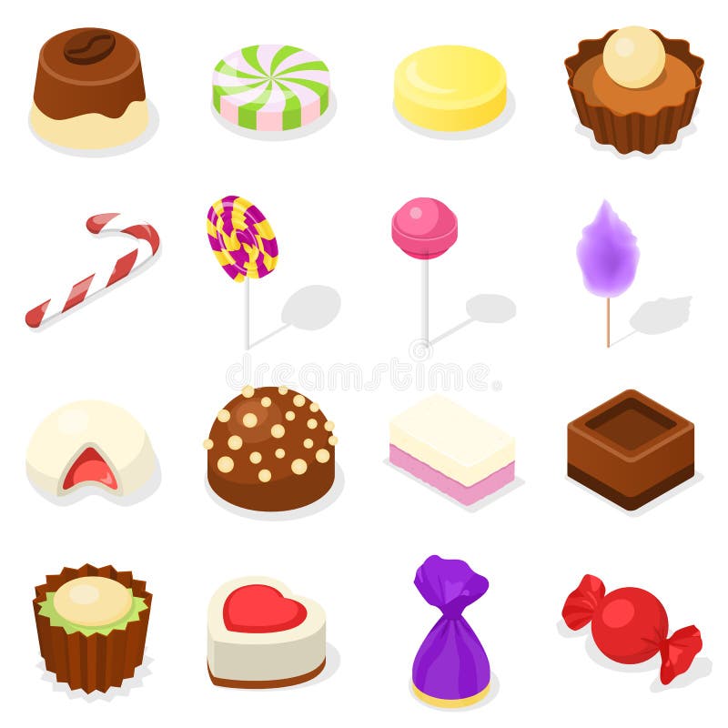 Candy Icon Set, Isometric Style Stock Vector - Illustration of isolated ...
