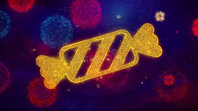 Candy Icon Symbol on Colorful Fireworks Particles. Stock Video - Video ...
