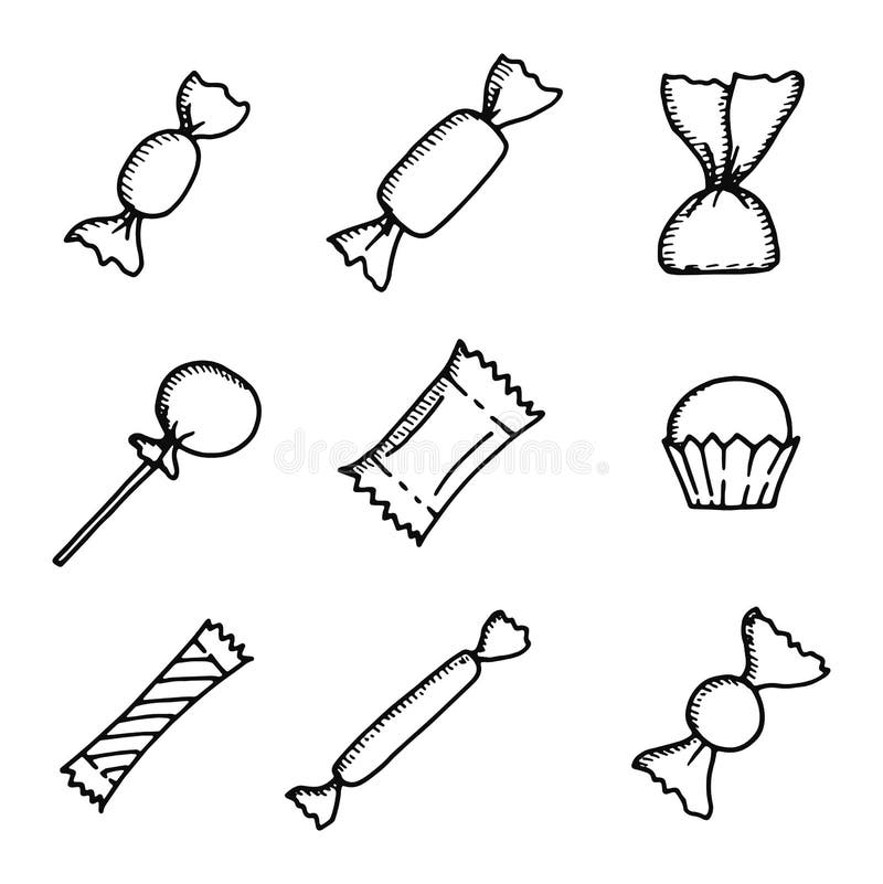 Candy Icons Black Set. Isolated Objects Stock Vector - Illustration of ...