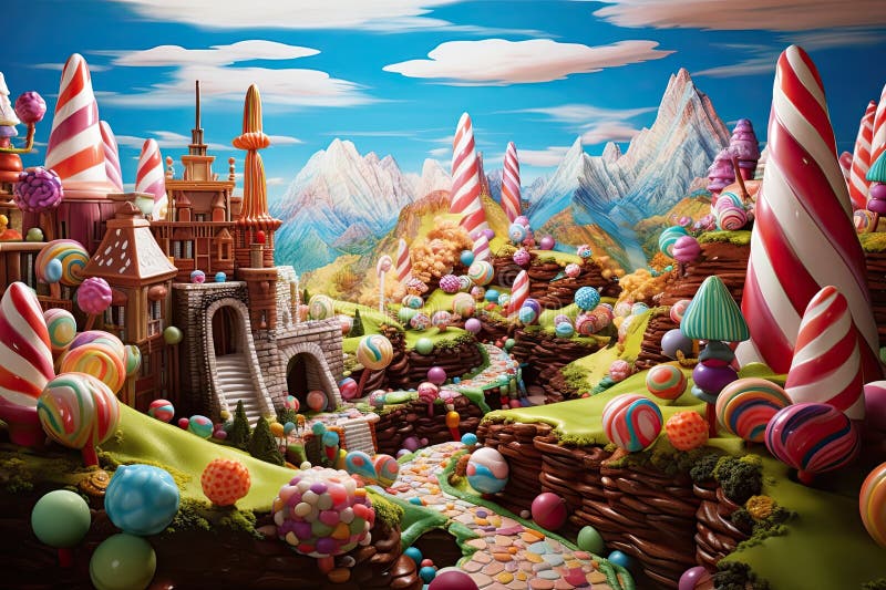 Candy Land with a Castle in the Background - 3d Render, AI Generated ...