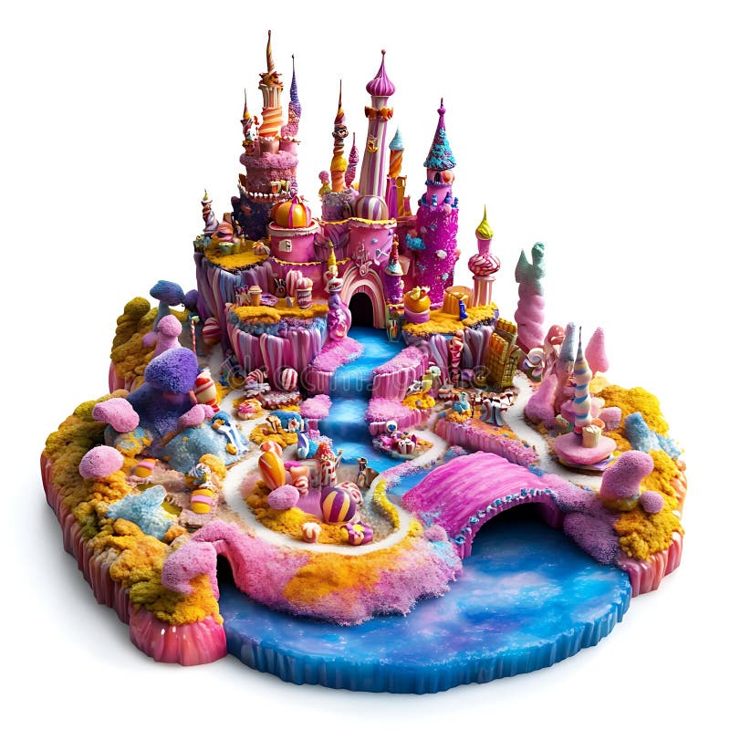 Candy Land Castle with Rainbow River and Candy Trees Stock Illustration ...