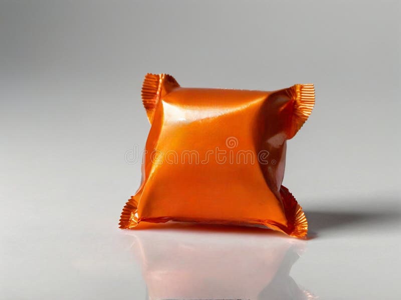 Candy in an Orange Wrapper on a White Background with Reflection Stock ...