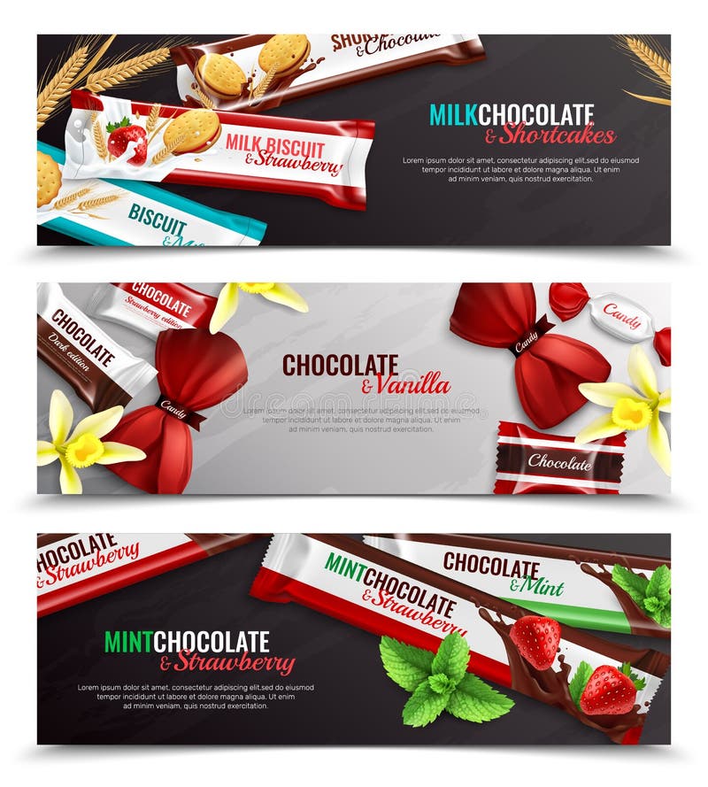 Candy Packaging Realistic Banners. Stock Vector - Illustration of ...