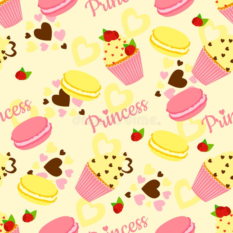 Candy Princess Pattern with Cupcake and Heart. Stock Illustration ...
