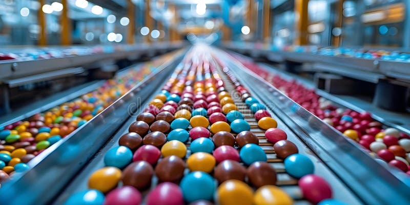 Candy Production Line in a Busy Factory Ready for Packaging and ...
