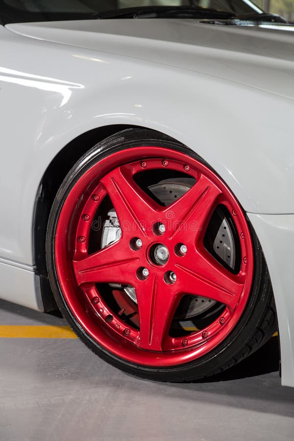 Candy Red Car Wheel stock photo. Image of sport, custom - 123221982