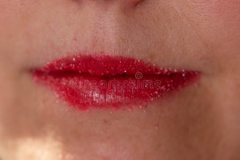 Beautiful Candy Red Lips in Macro Stock Photo - Image of macro, face ...