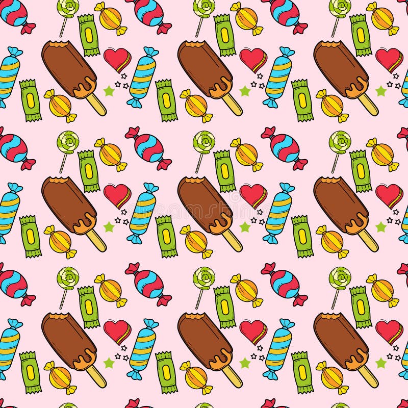 Candy Seamless Pattern Design Stock Vector - Illustration of delicious ...