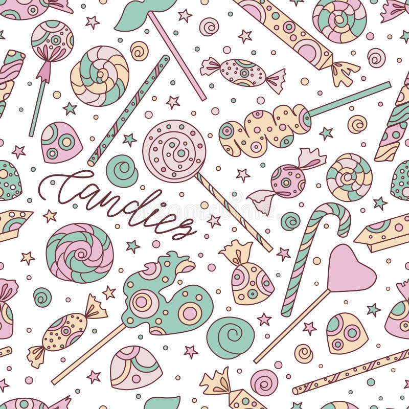 Candy Seamless Pattern on White Isolated Background. Cartoon Stock ...