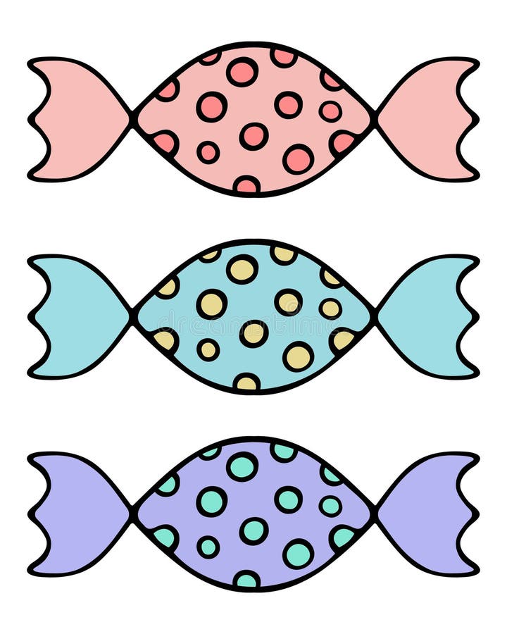 Candy Set. Caramels in Multi-colored Wrappers with a Pattern of Round ...