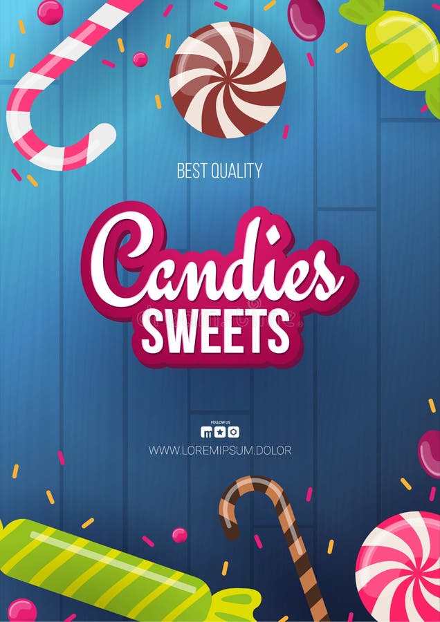 Candy Shop Banner with Sweets on the Wooden Background. Stock Vector ...