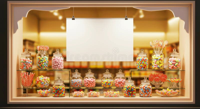 Candy Shop Display with Colorful Jars and Empty Copy Space for ...