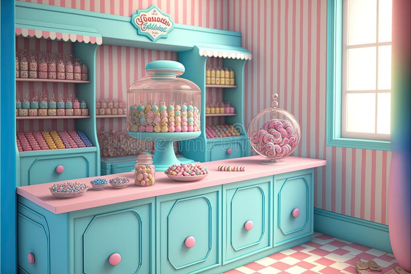 Candy Shop Interior in Pastel Colors. Generative Ai Stock Illustration ...