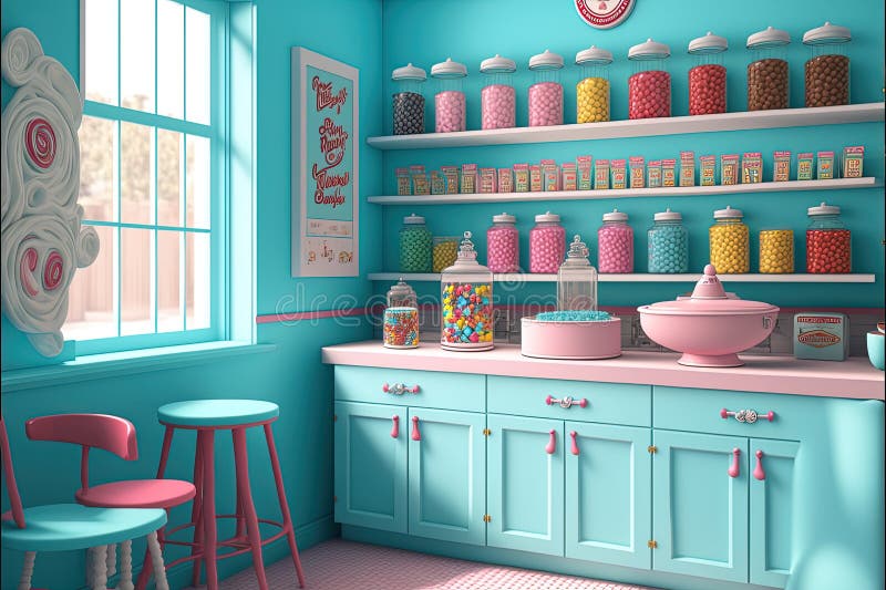 Candy Shop Interior in Pastel Colors. Generative Ai Stock Illustration ...