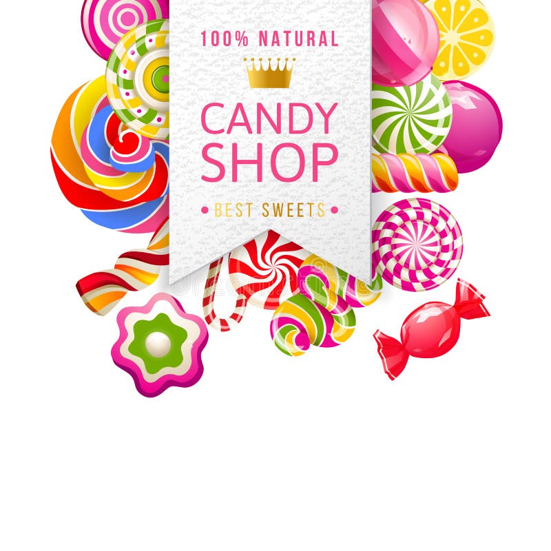 Candy Shop Label with Type Design and Candies Stock Vector ...