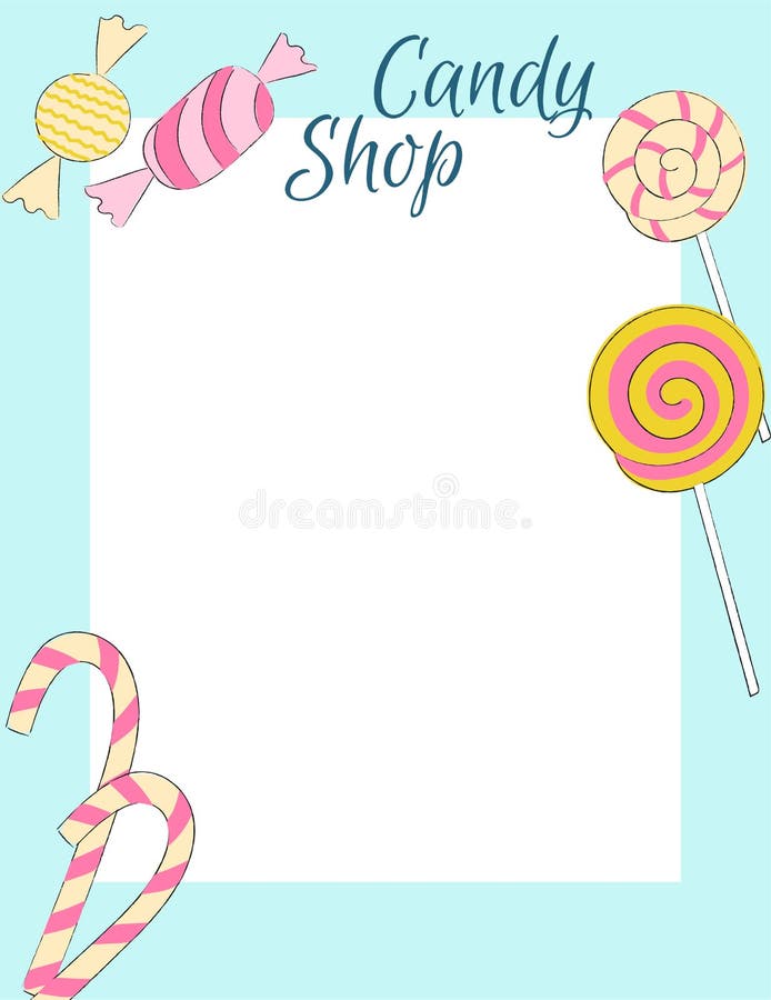 Candy Shop Template with Hand Drawn Candies and Lollypops Stock Vector ...