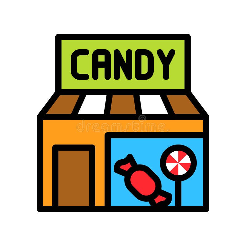 Candy Shop Vector Illustration, Filled Style Icon Editable Outline ...