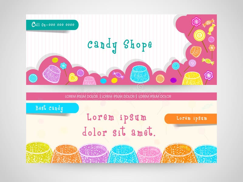Candy Shop Web Header or Banner Set. Stock Illustration - Illustration ...