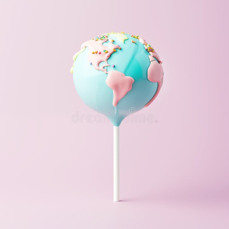 Candy on a Stick Globe Globe in Pastel Colors on Soft Pink Background ...