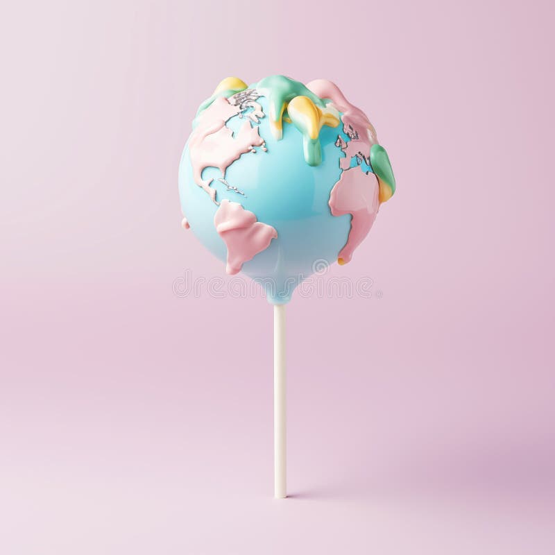 Candy on a Stick Globe Globe in Pastel Colors on Soft Pink Background ...