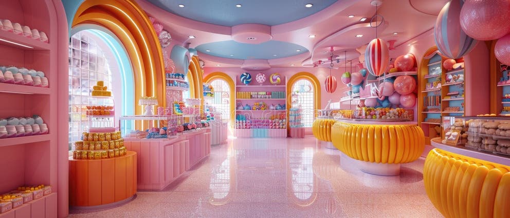 Candy Store Interior with Colorful Shelving and Decor Stock ...