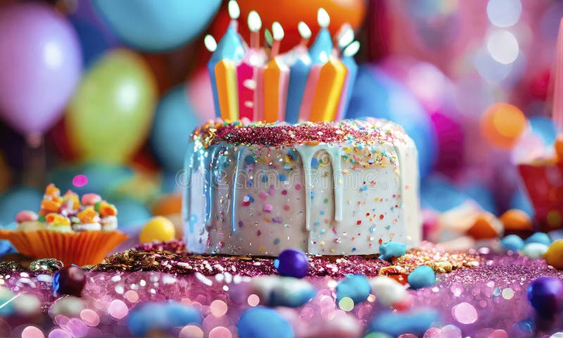 Candy Sweets and Birthday Cake. Selective Focus Stock Photo - Image of ...