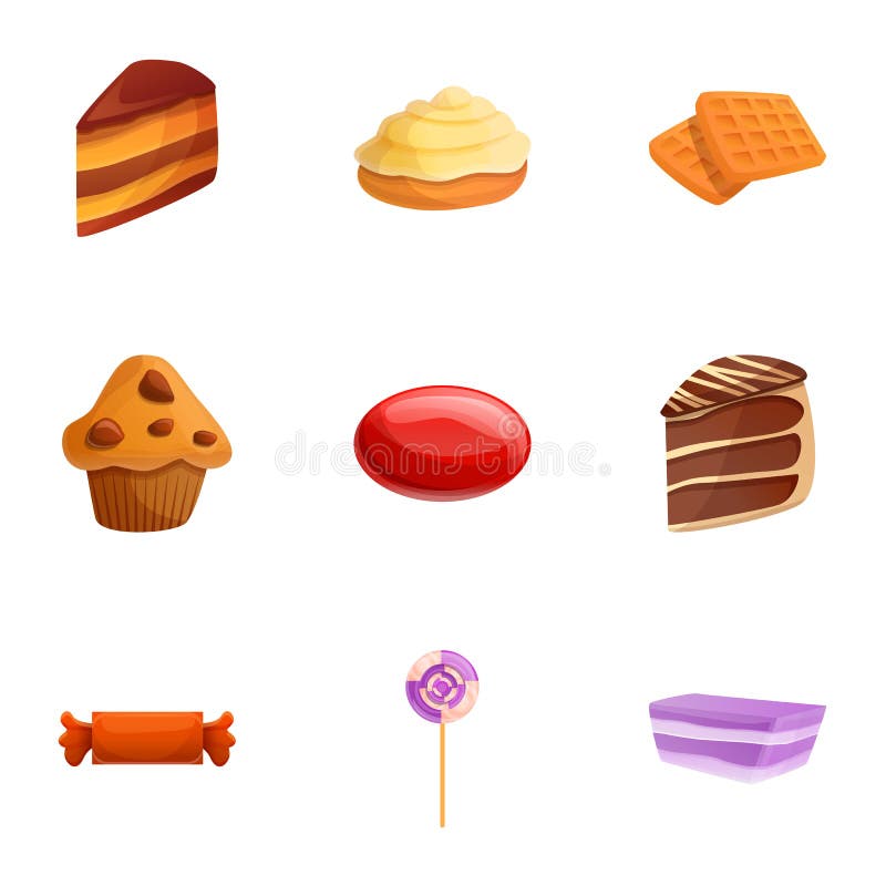 Candy Sweets Icon Set, Cartoon Style Stock Vector - Illustration of ...