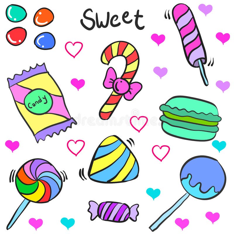 Candy Theme Doodle Style Collection Stock Vector - Illustration of ...