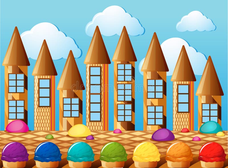 Candy Towers and Icecream with Different Flavors Stock Vector ...