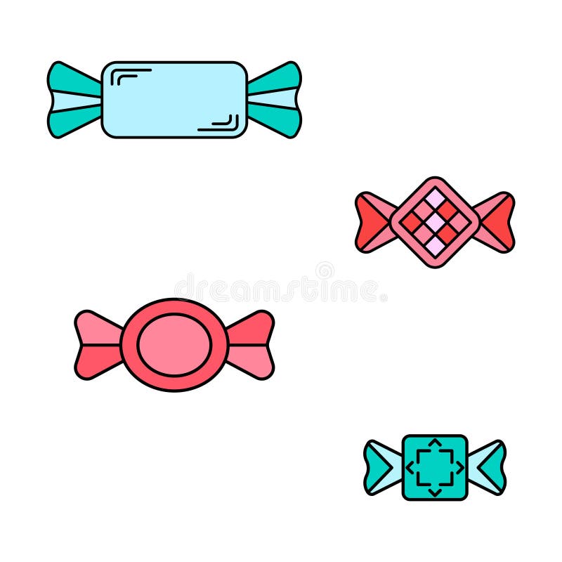 Candy Vector Icon. Flat Colorful Set of Sweets Logo with Lines Stock ...