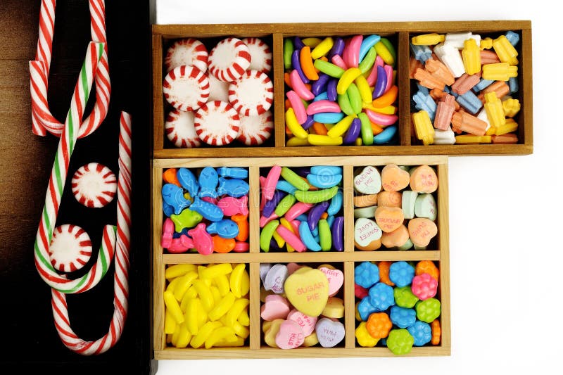 Candy in wooden box stock image. Image of wooden, food - 44451179