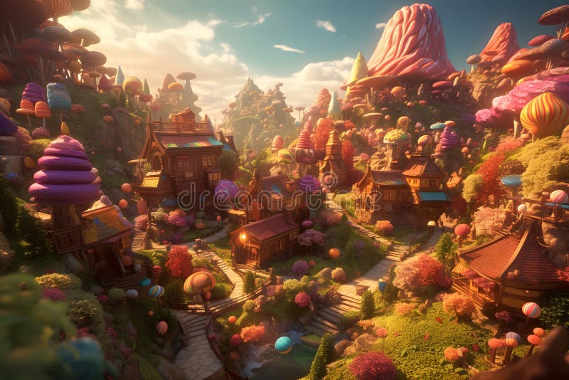 Candy World of Sweets Landscape. Neural Network AI Generated Stock ...