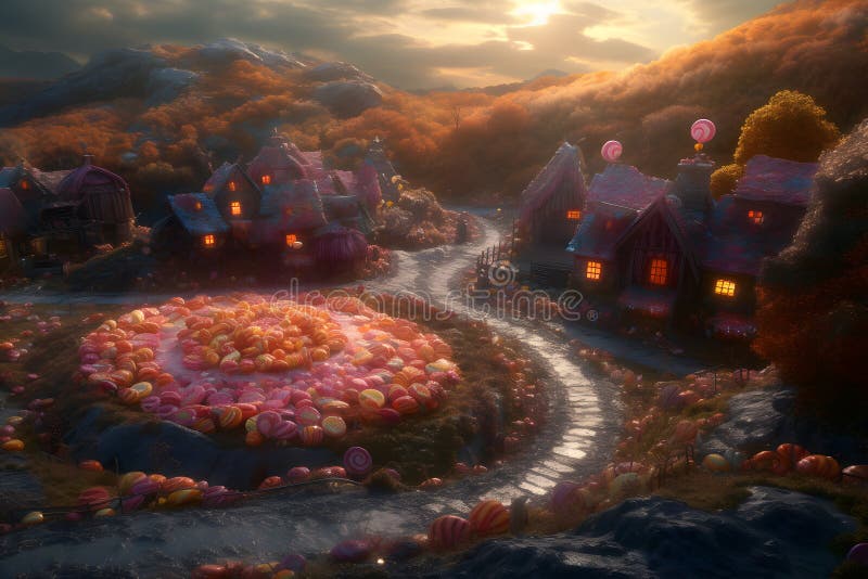 Candy World of Sweets Landscape. Neural Network AI Generated Stock ...