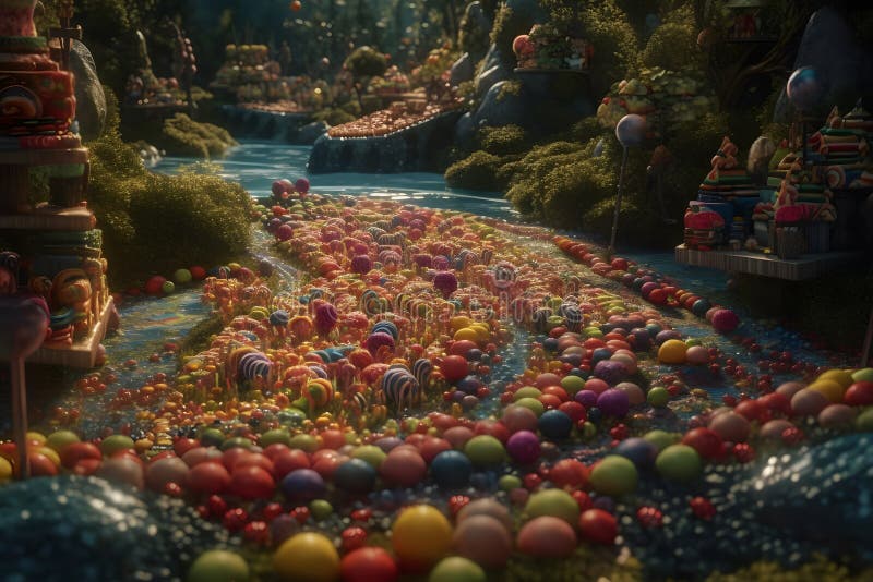 Candy World of Sweets Landscape. Neural Network AI Generated Stock ...