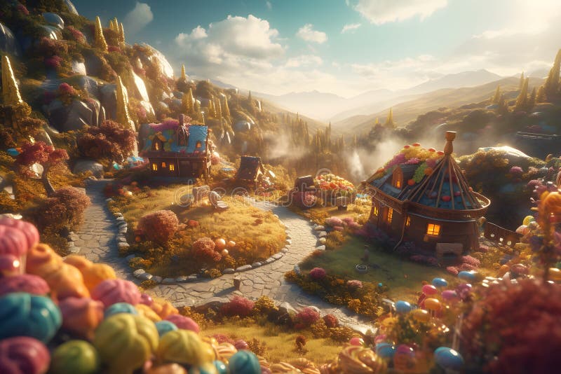 Candy World of Sweets Landscape. Neural Network AI Generated Stock ...